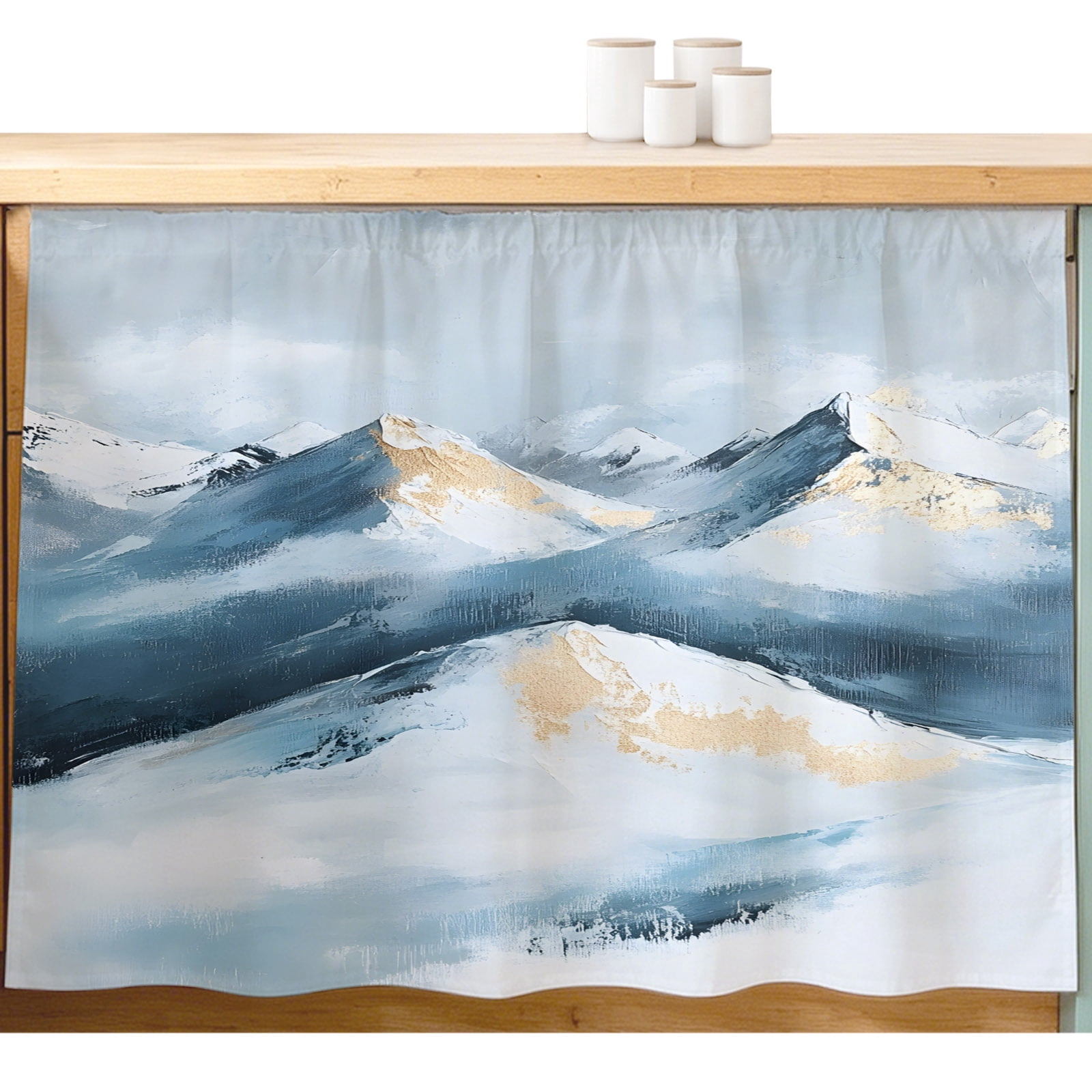 Blue Mountain Cabinet Curtains Abstract Sky Snow Scenery Gradient Art ...