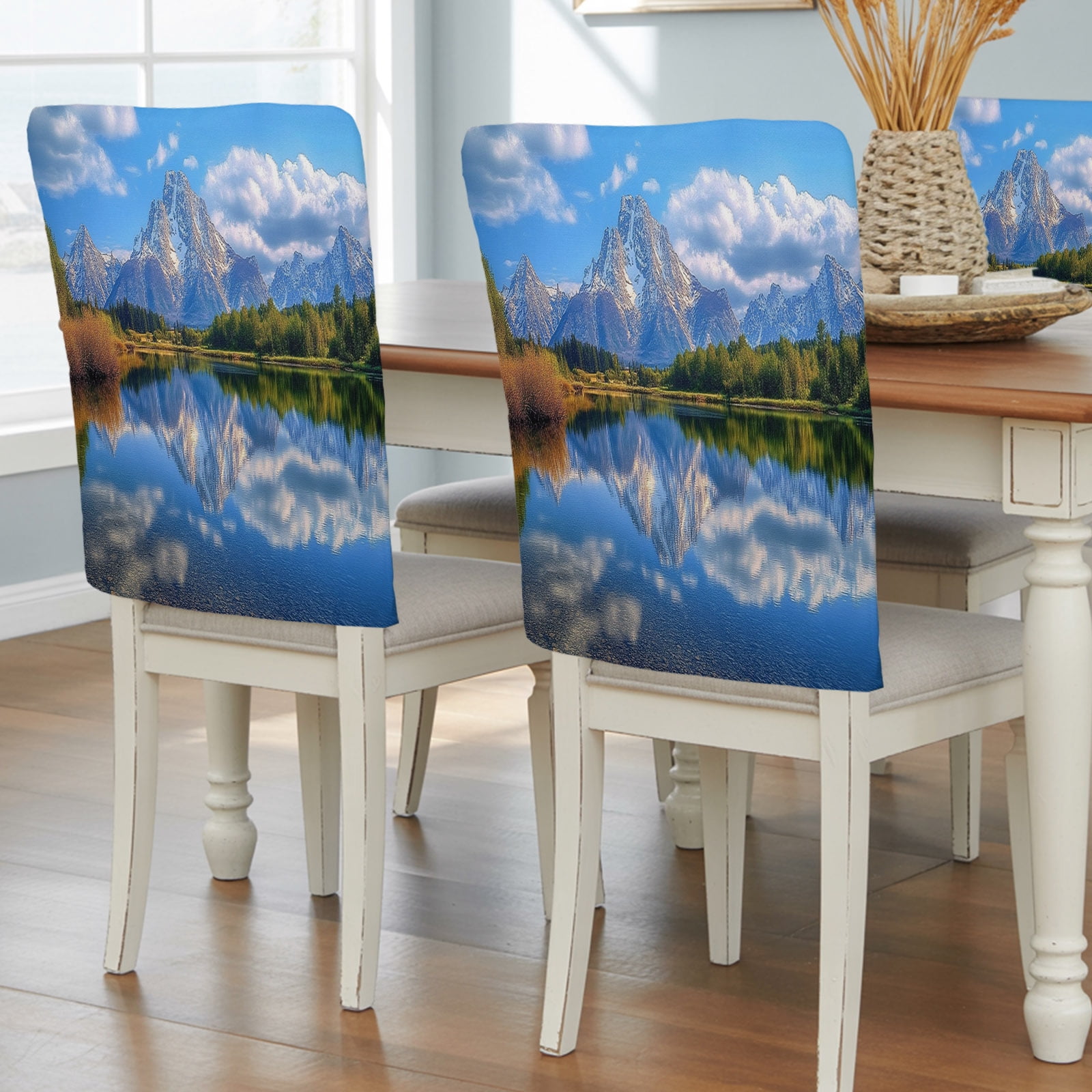 Blue Mountain Chair Back Covers, Modern Art Green Forest Lake Removable ...