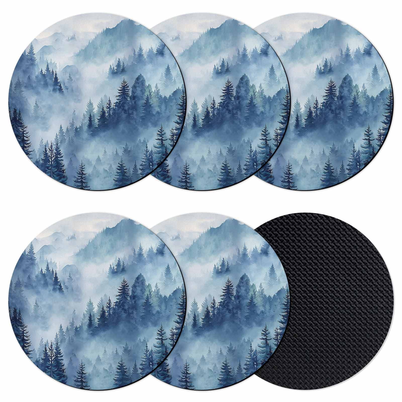 Blue Mountain Coasters Set of 6, Absorbent Coasters for Drinks, Misty ...