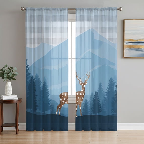 Blue Mountain Deer Sheer Curtains 72 Inch Length 2 Panels Set, Cabin ...