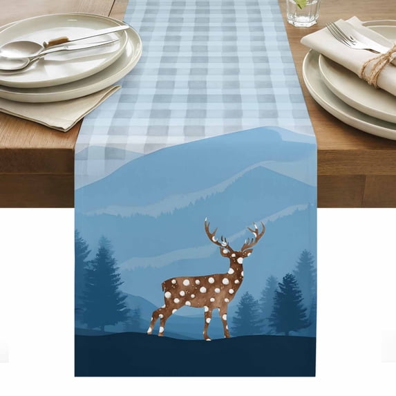 Blue Mountain Deer Table Runner Cabin Forest Buffalo Plaid Tablerunners ...