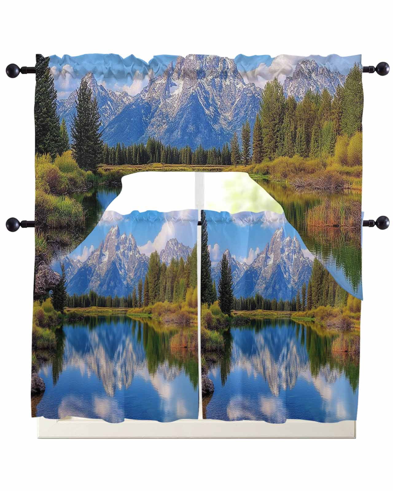 Blue Mountain Kitchen Curtains Swag Valance and Tier Curtains Set 24 ...