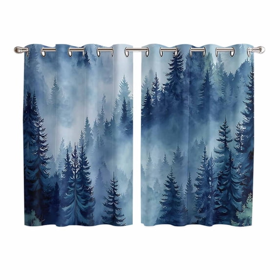 Blue Mountain Kitchen Curtains Window Panels, Misty Forest Nature ...