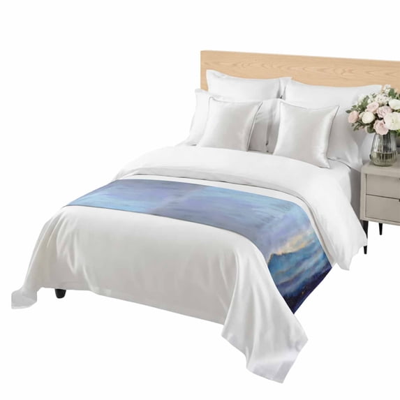 Blue Mountain Landscape Art Bed Runner Queen Size Modern Abstract ...