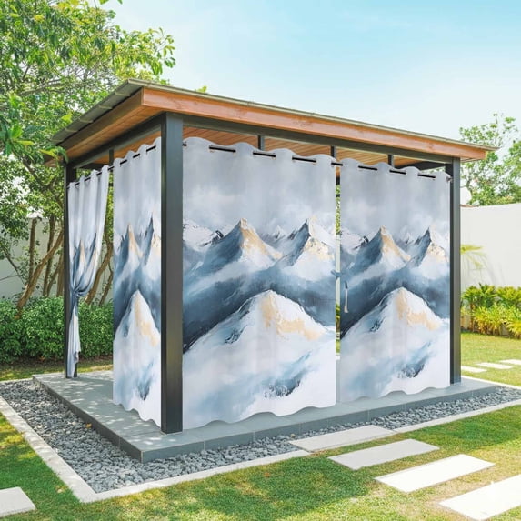 Blue Mountain Outdoor Curtains for Patio Waterproof, Abstract Sky Snow ...