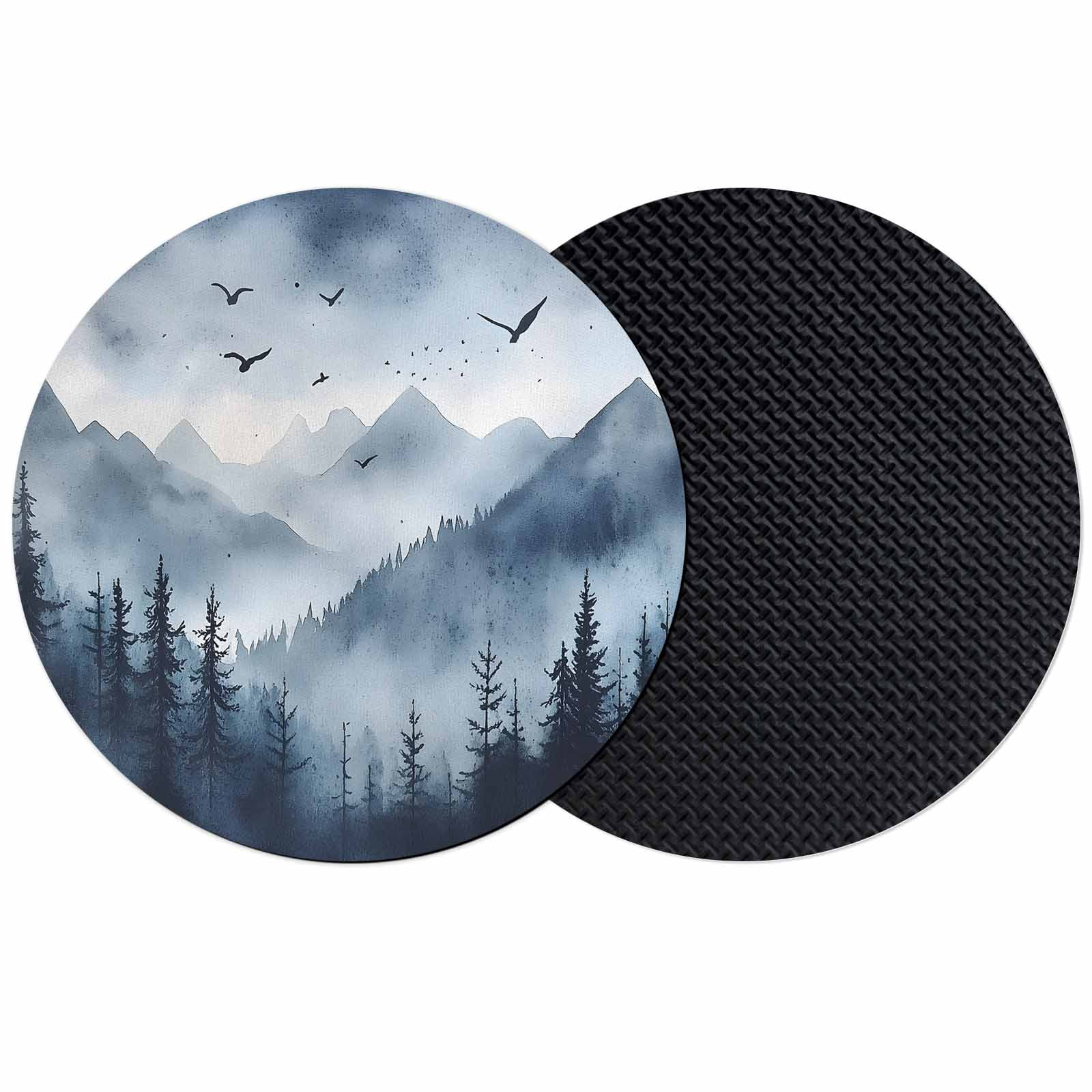 Blue Mountain Peak Coasters Set of 2, Forest Tree Bird Fog Landscape ...
