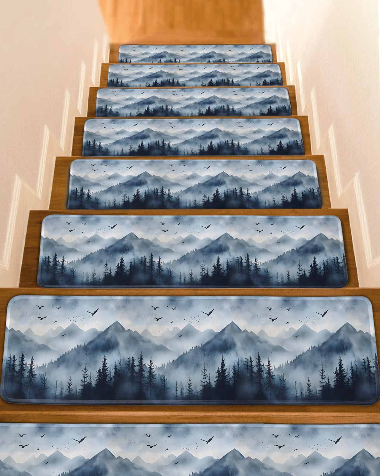 Blue Mountain Peak Stair Treads for Wooden Steps Indoor Runner Rug ...