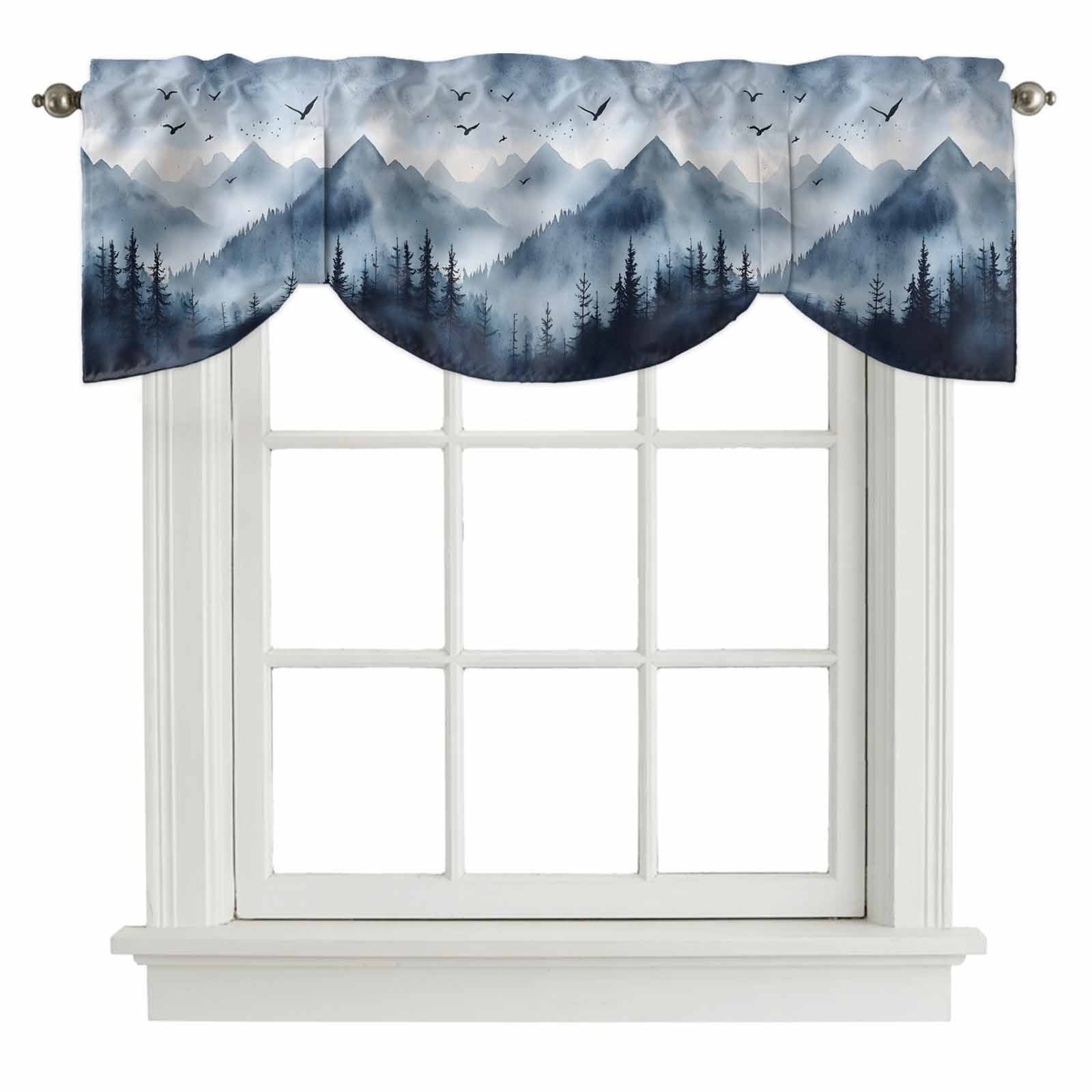 Blue Mountain Peak Tie Up Valance Curtains for Windows, Kitchen ...