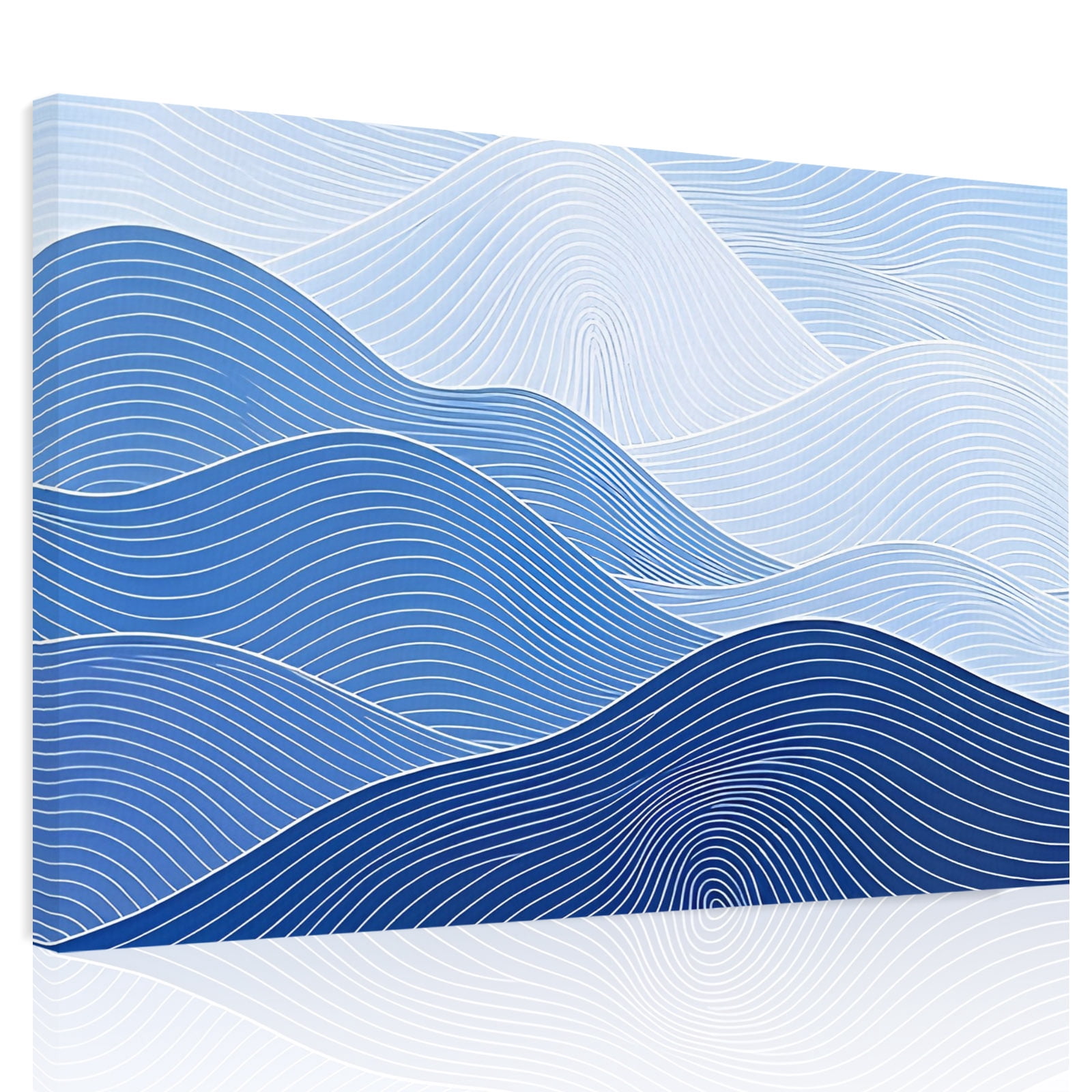 Blue Mountain Ridges Canvas Print Wall Art, Sky Blue Ombre Fluid Lines ...