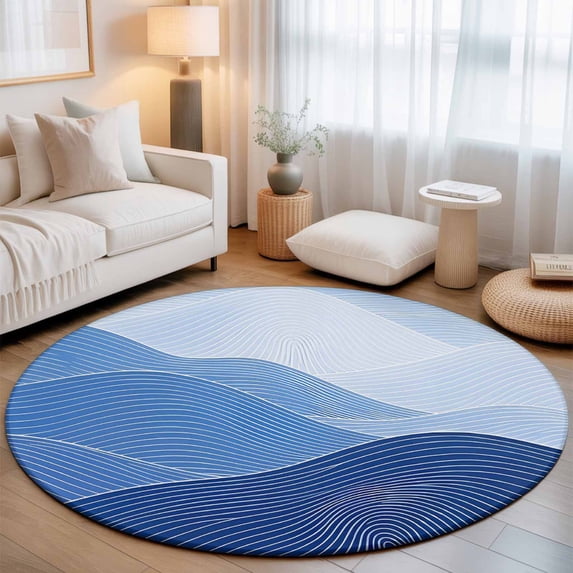 Blue Mountain Ridges Round Living Room Rugs 8 ft, Sky Blue Ombre Fluid ...