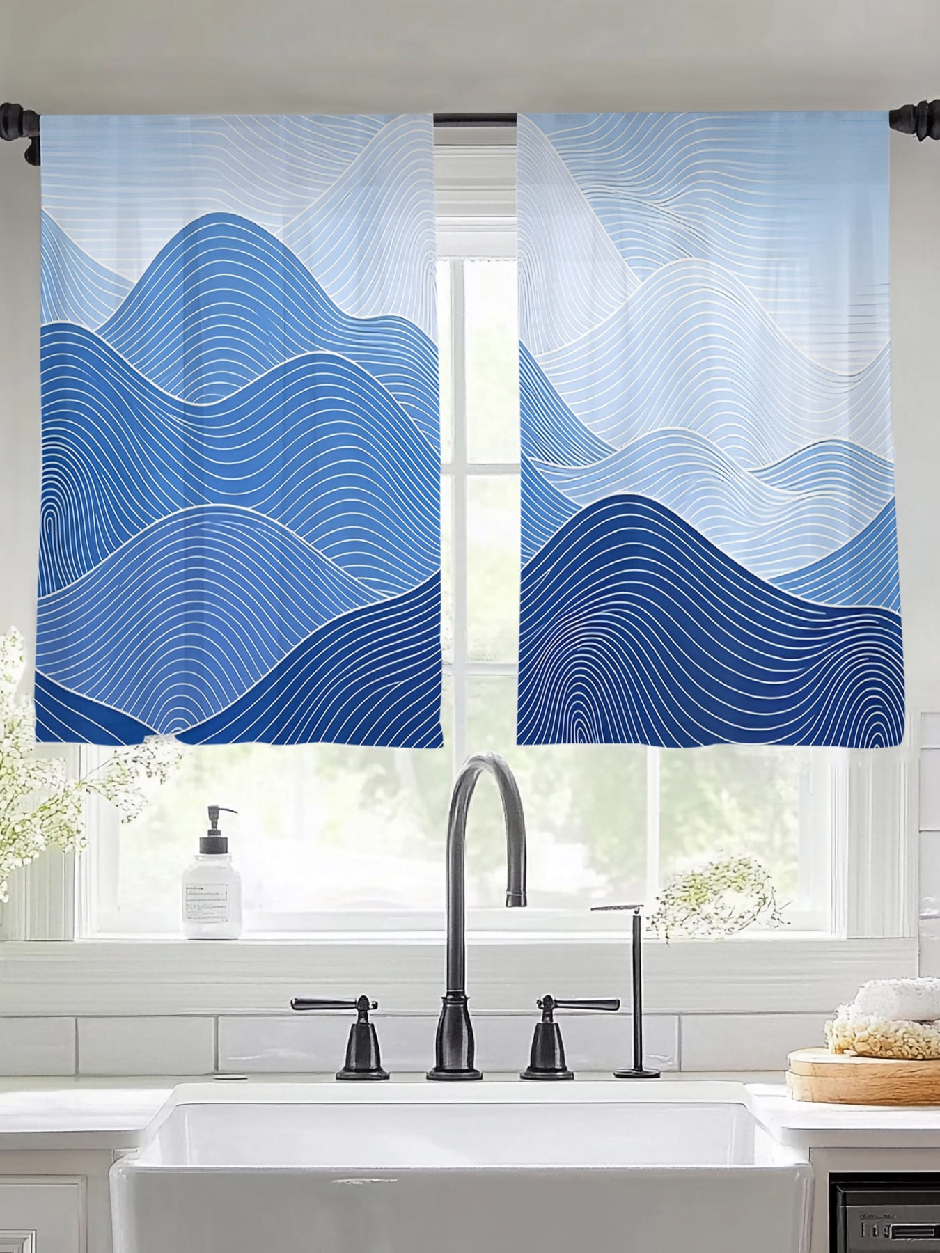 Blue Mountain Ridges Sheer Curtains 54 inches Long, Sky Blue Ombre ...