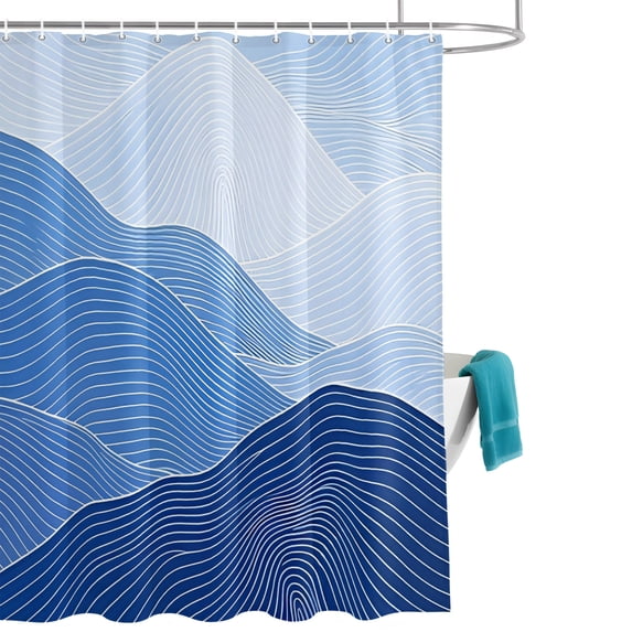 Blue Mountain Ridges Shower Curtain, Sky Blue Ombre Fluid Lines ...