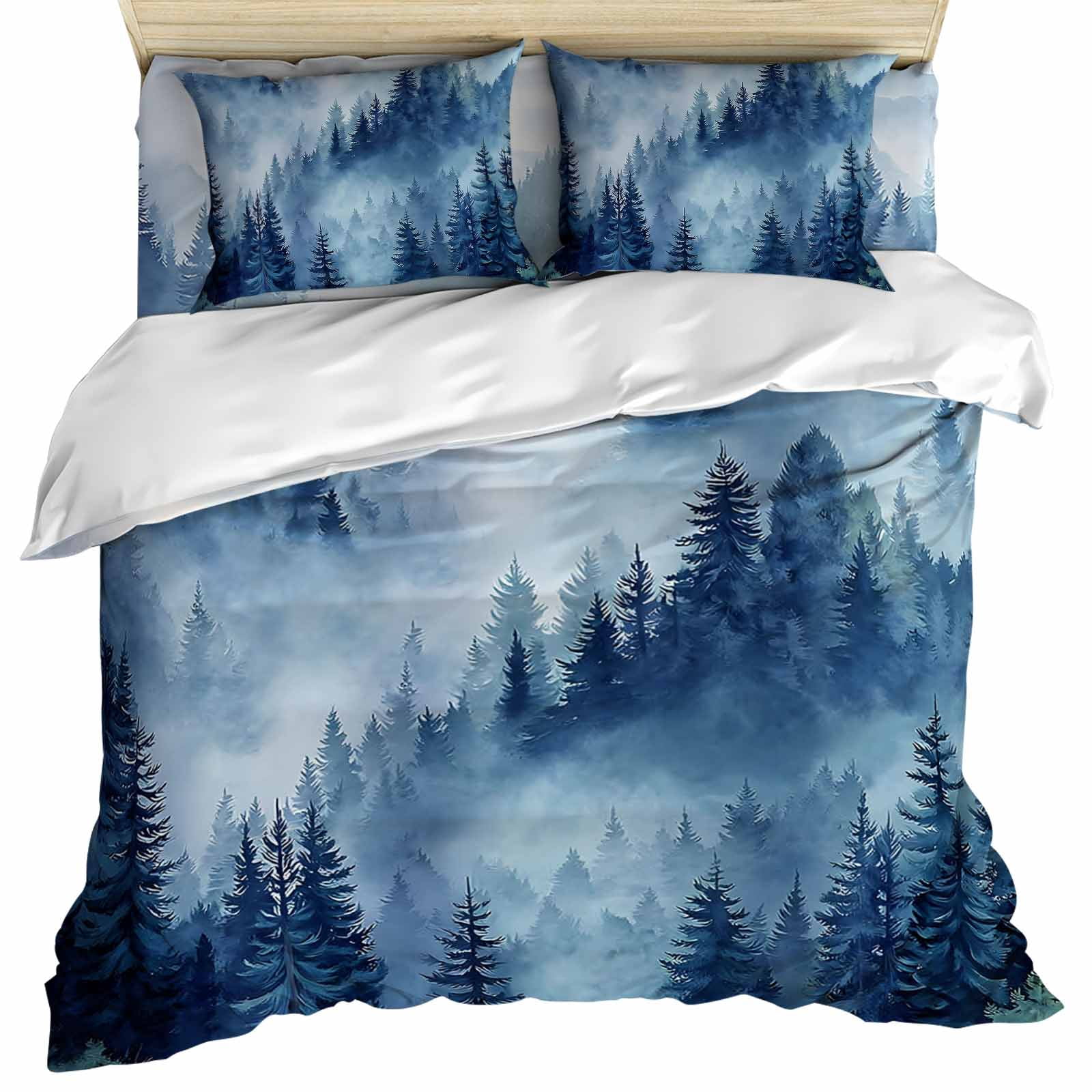 Blue Mountain Set of 4 Bedding Quilt Covers, Misty Forest Nature ...
