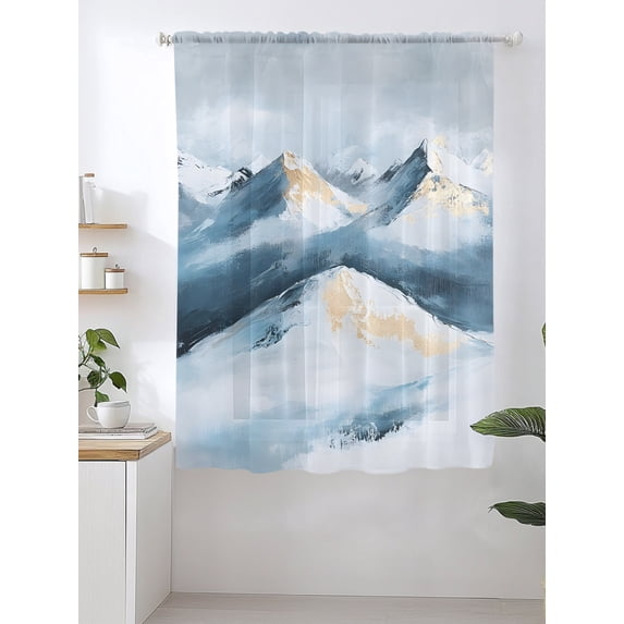 Blue Mountain Sheer Curtains 63 Inch Long 1 Panel Abstract Sky Snow ...