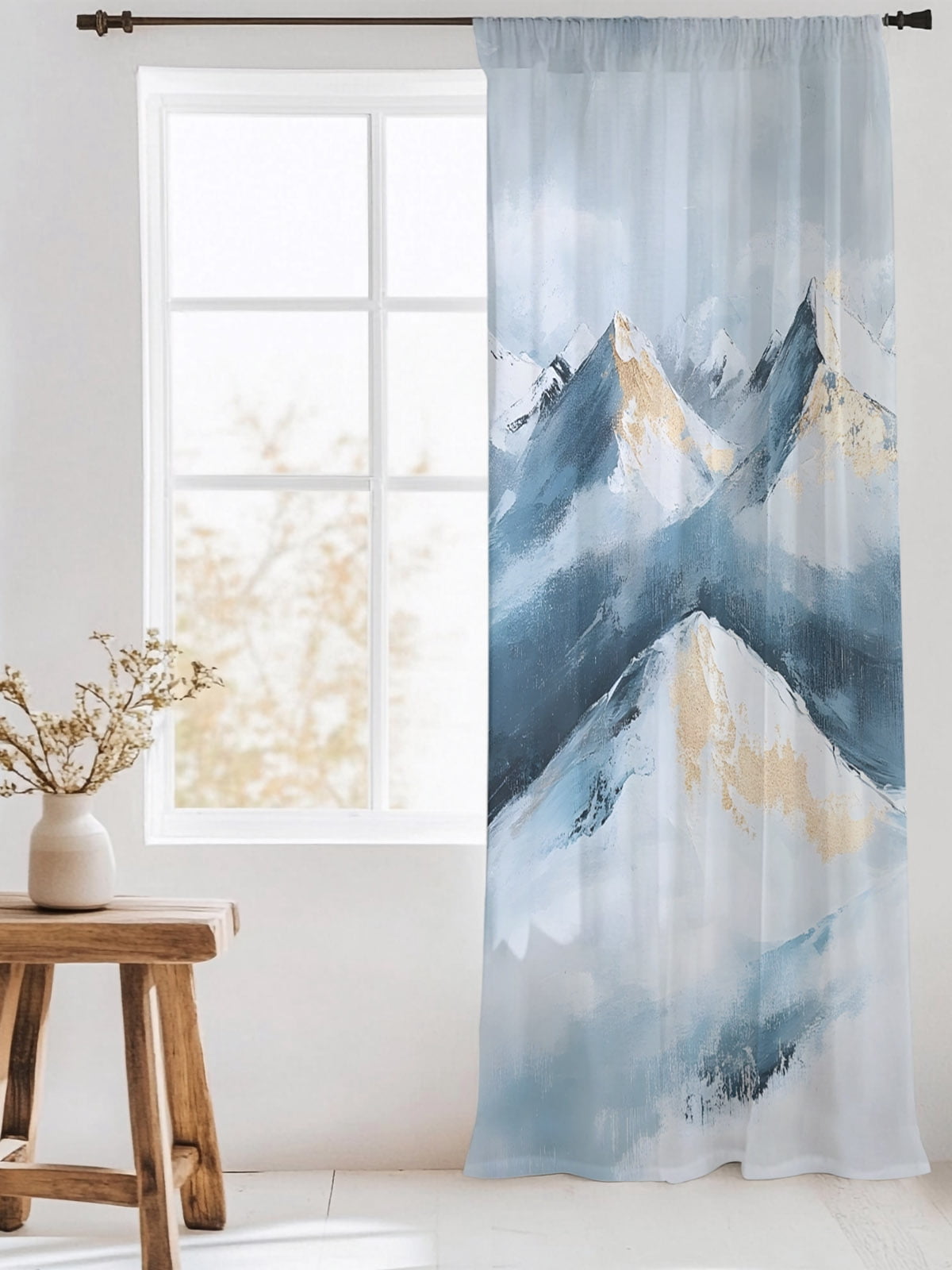 Blue Mountain Sheer Curtains 84 Inch Long 1 Panel Abstract Sky Snow ...