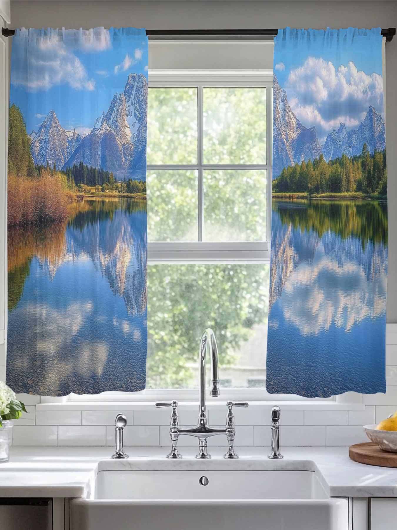 Blue Mountain Sheer Curtains for Living Room Bedroom Modern Art Green ...