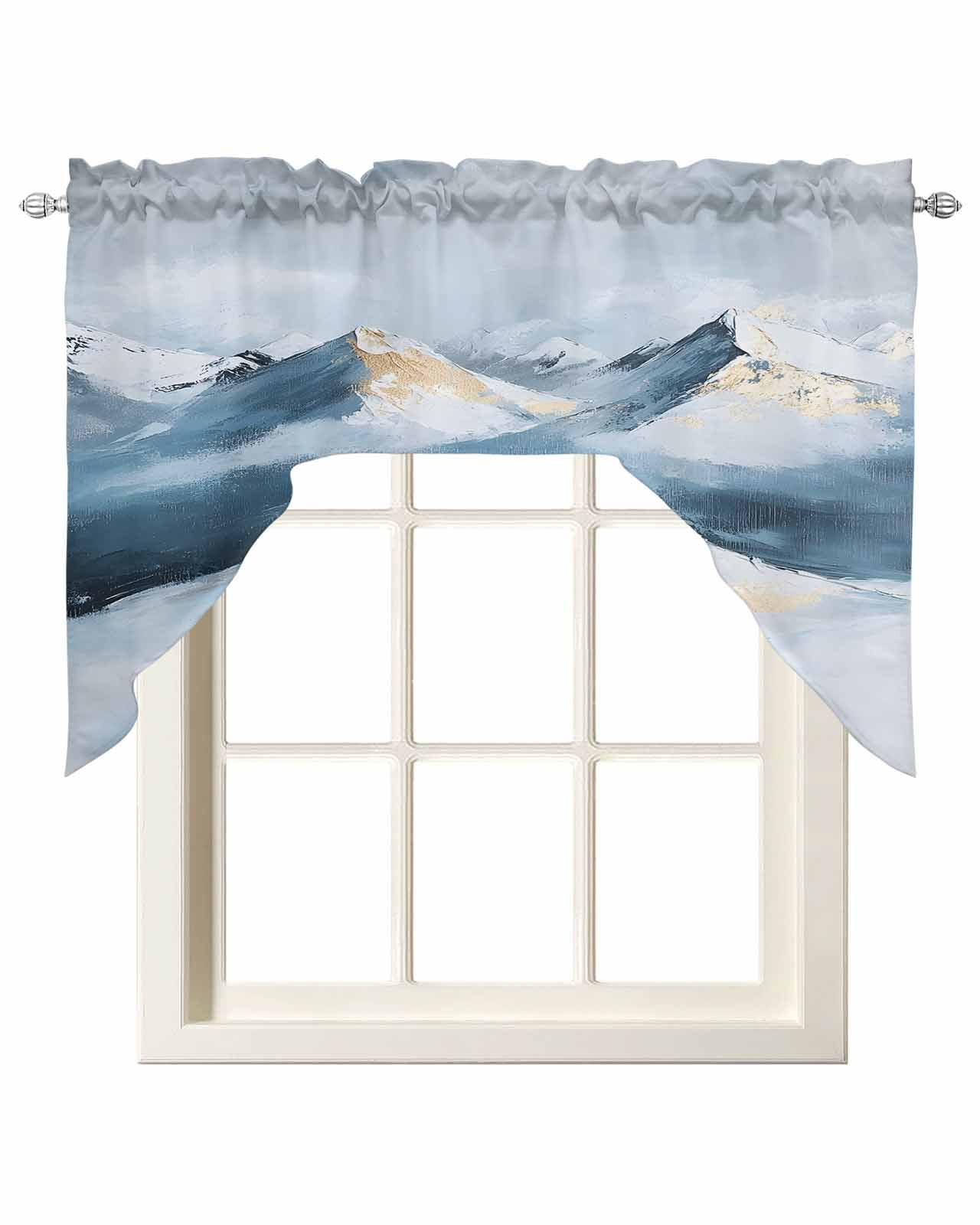 Blue Mountain Swag Valance and Tier Curtains Set Abstract Sky Snow ...