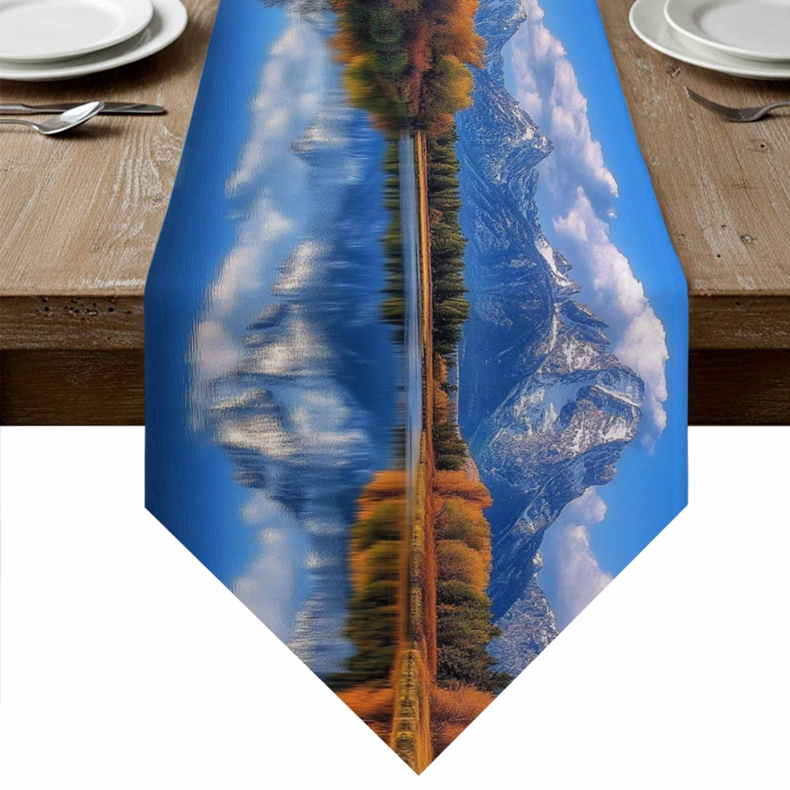 Blue Mountain Table Runner Linen Burlap Table Runner 48 Inches Long ...