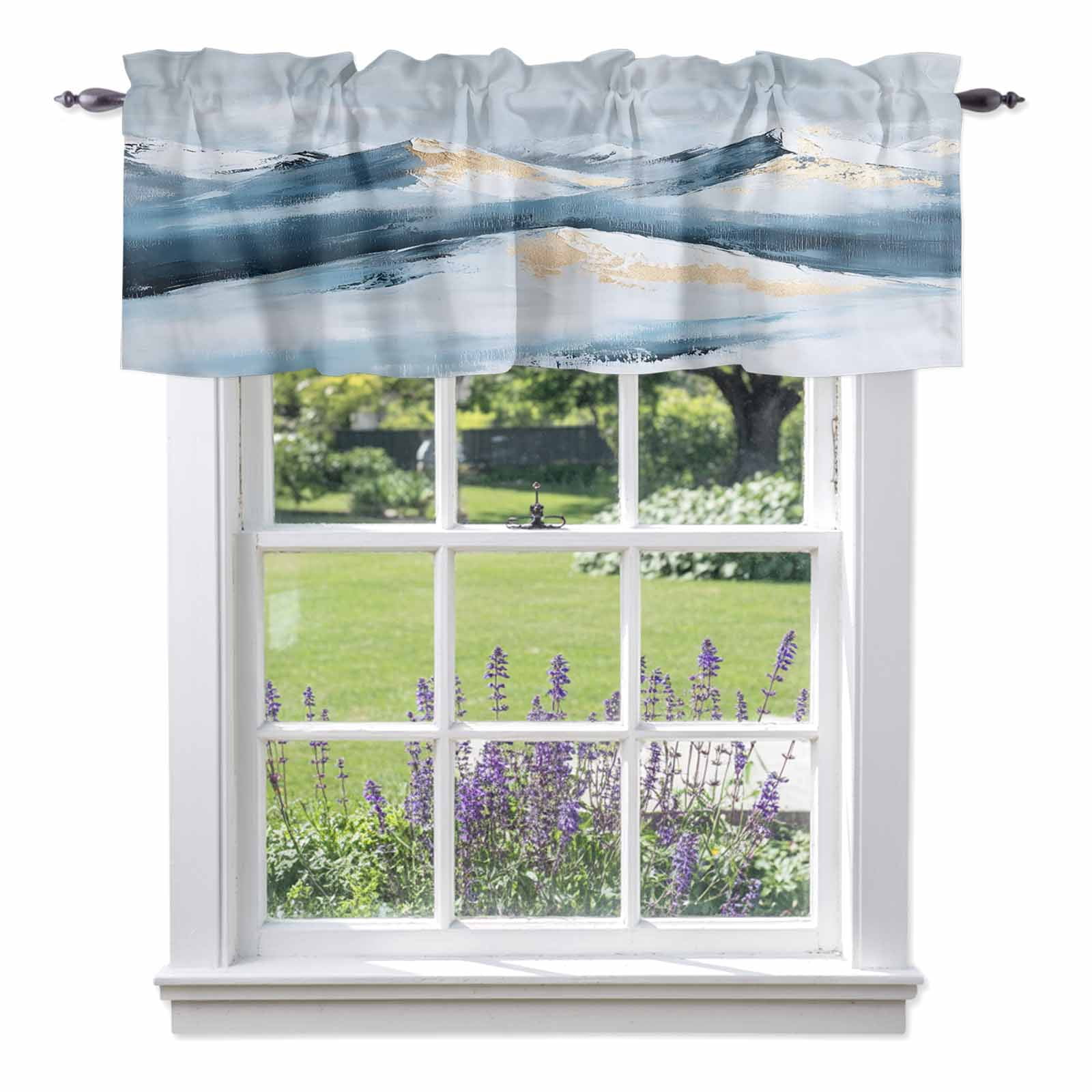 Blue Mountain Valances for Windows, Abstract Sky Snow Scenery Gradient ...
