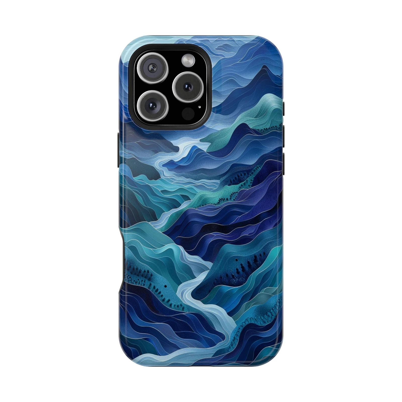 Blue Mountain Waves Ocean Art Phone Case for iPhone 11 to 16 Pro Max ...
