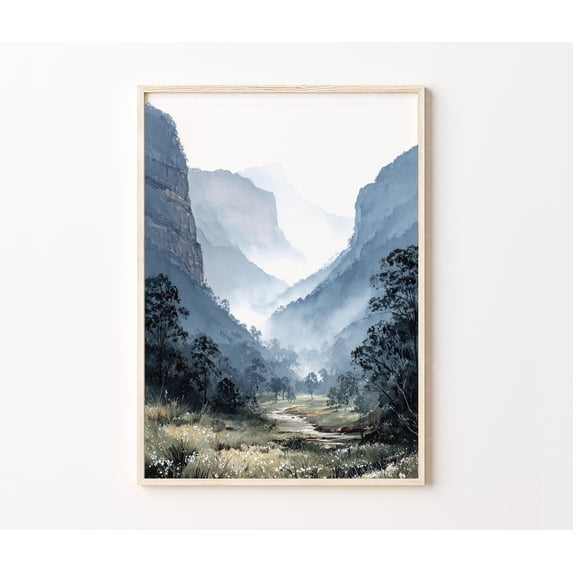 Blue Mountains Australia Misty Valley Landscape Wall Art, Unframed ...