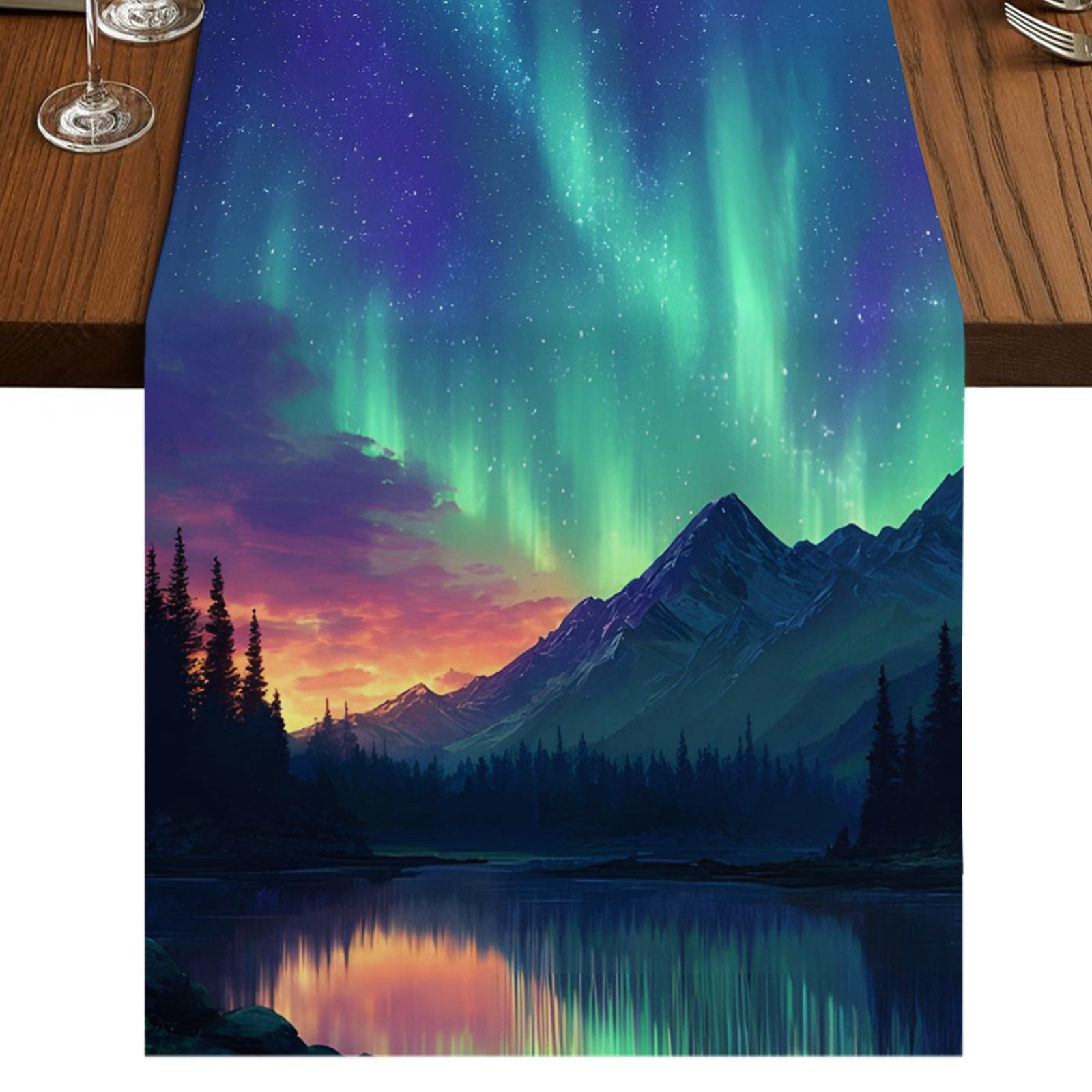 Blue Mountains Burlap Cotton Table Runner 13x70 Inches Long, Forest ...
