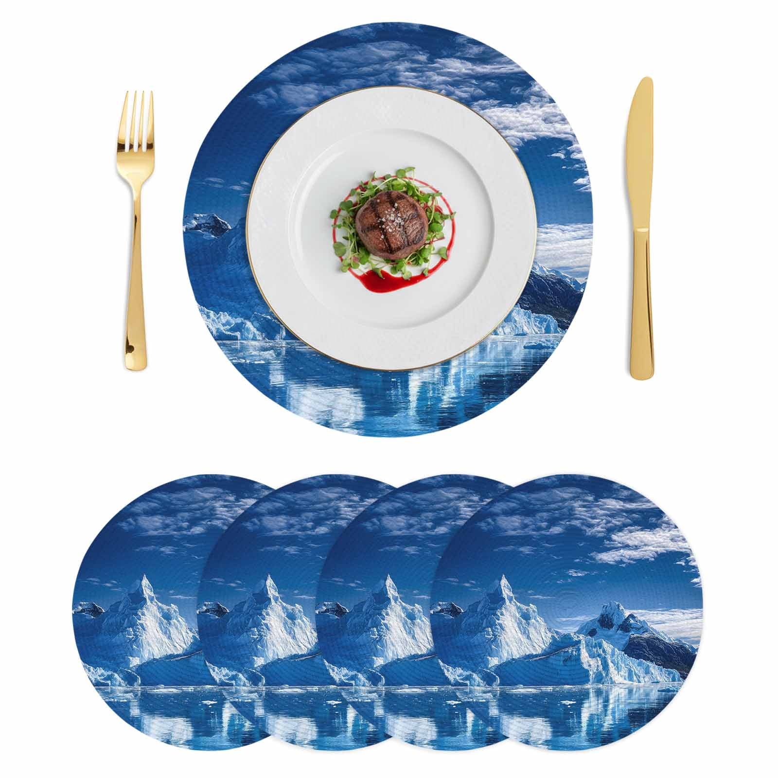 Blue Mountains Round Placemats Set of 4 Winter Mountain Modern Art ...