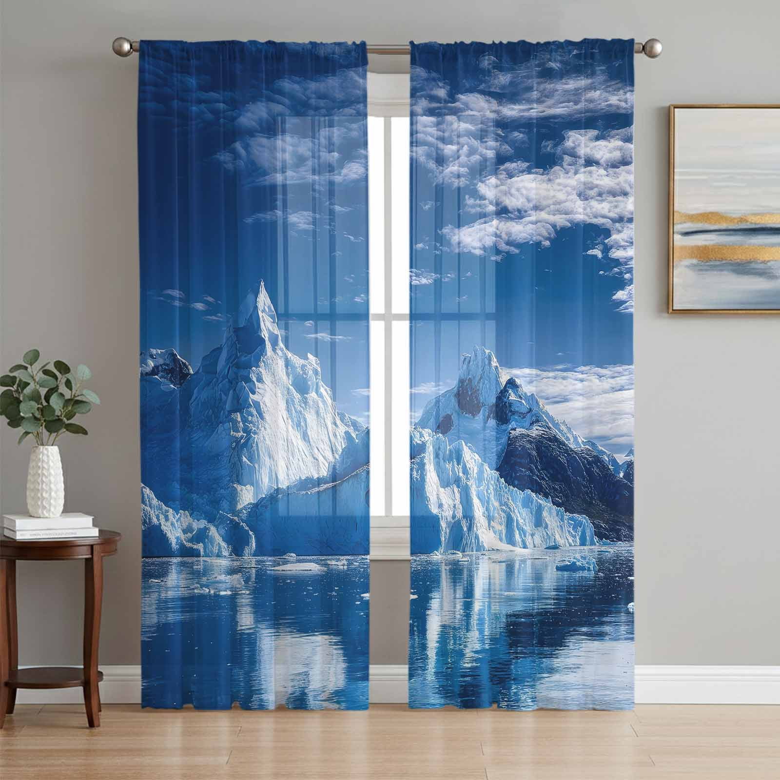 Blue Mountains Sheer Curtains for Living Room Bedroom Winter Mountain ...