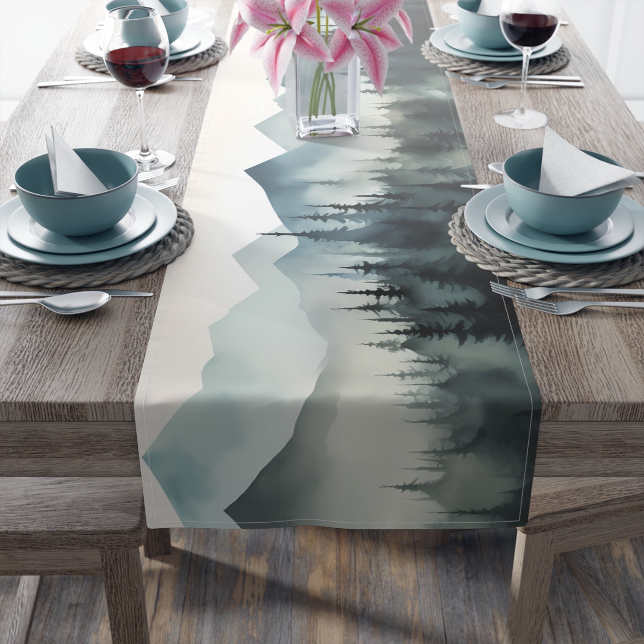 Blue Mountains Table Runner, Forest Table Runner, Cabin Decor ...