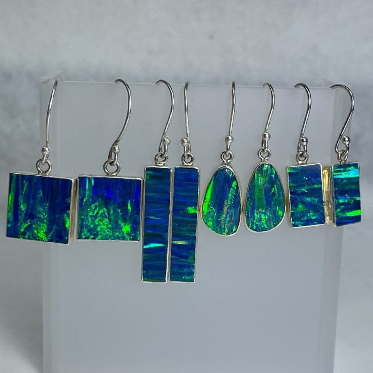 Blue Multicolor Opal Sterling Silver Dangle Earrings Assorted Shapes ...