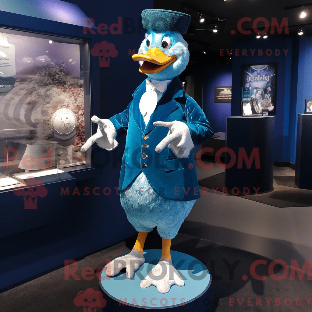 Blue Muscovy Duck REDBROKOLY mascot costume character dressed with a ...