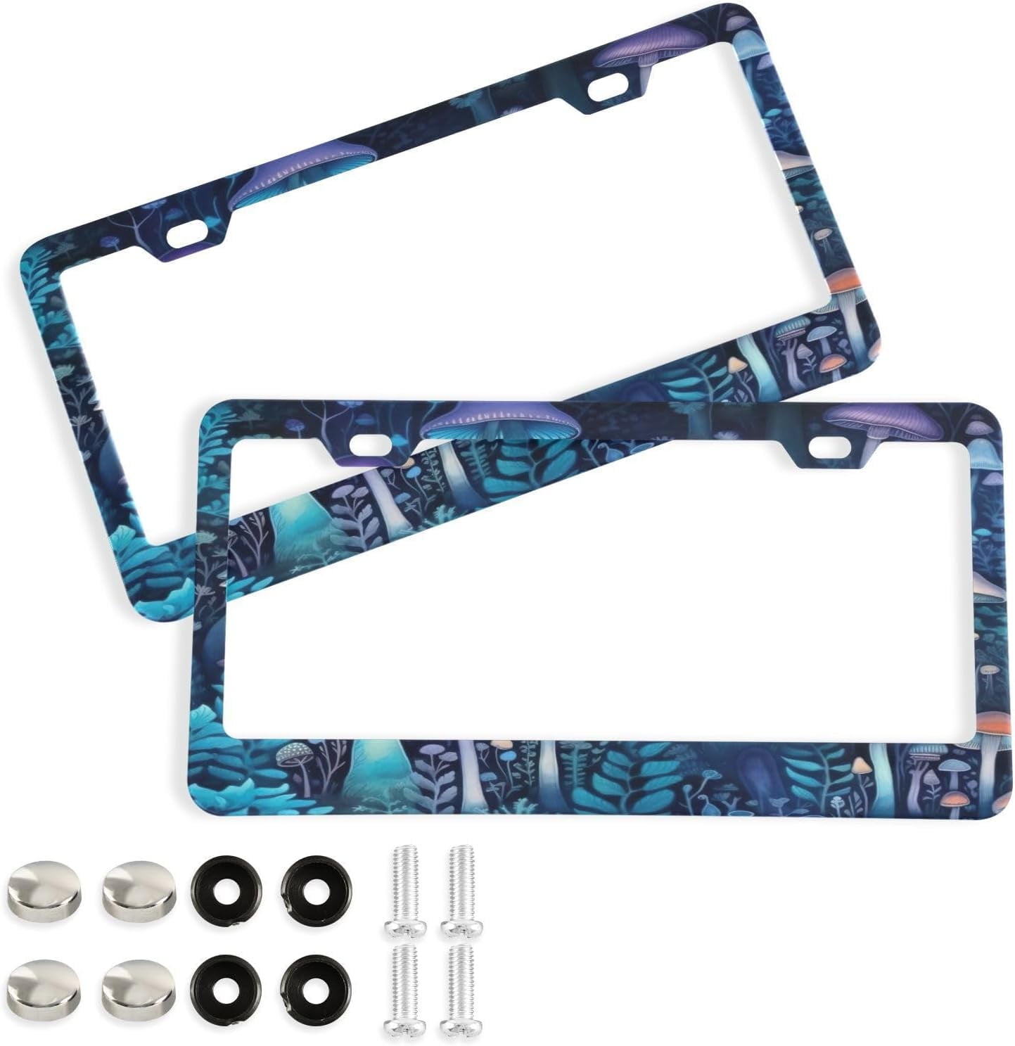 Blue Mushroom License Plate Frames Set of 2, Universal Aluminum License ...