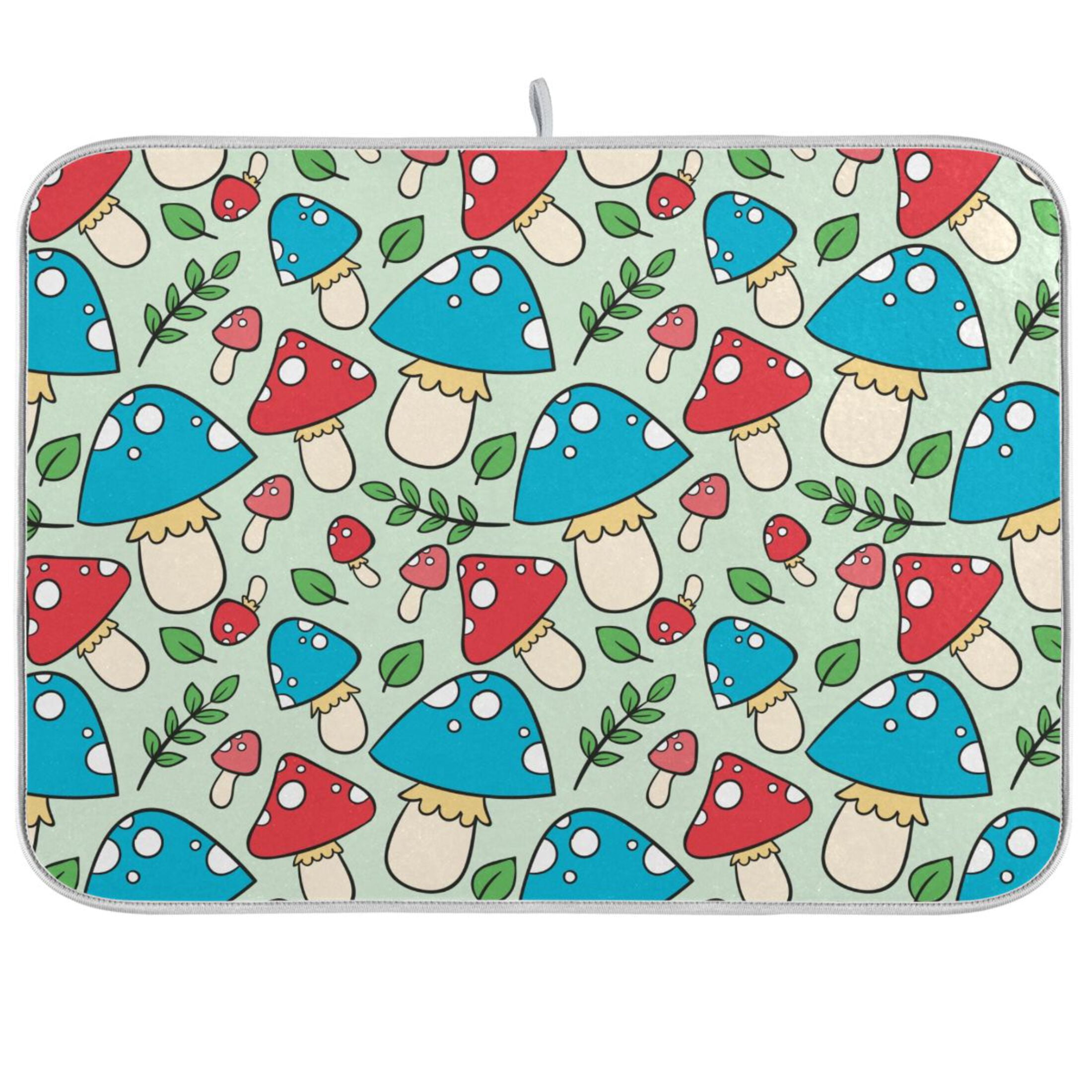 Blue Mushroom and Leaves Dish Drying Mat Microfiber Kitchen Mats Large ...