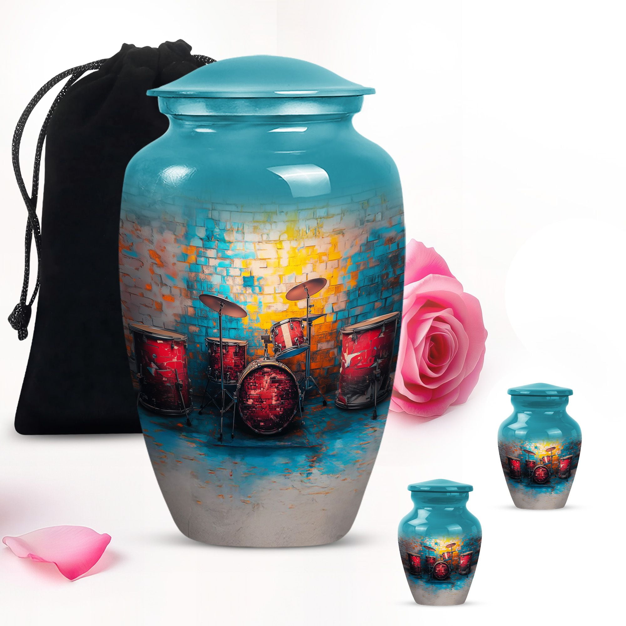 Blue Musical Drum set Large memorial urn for ashes adult male - small ...