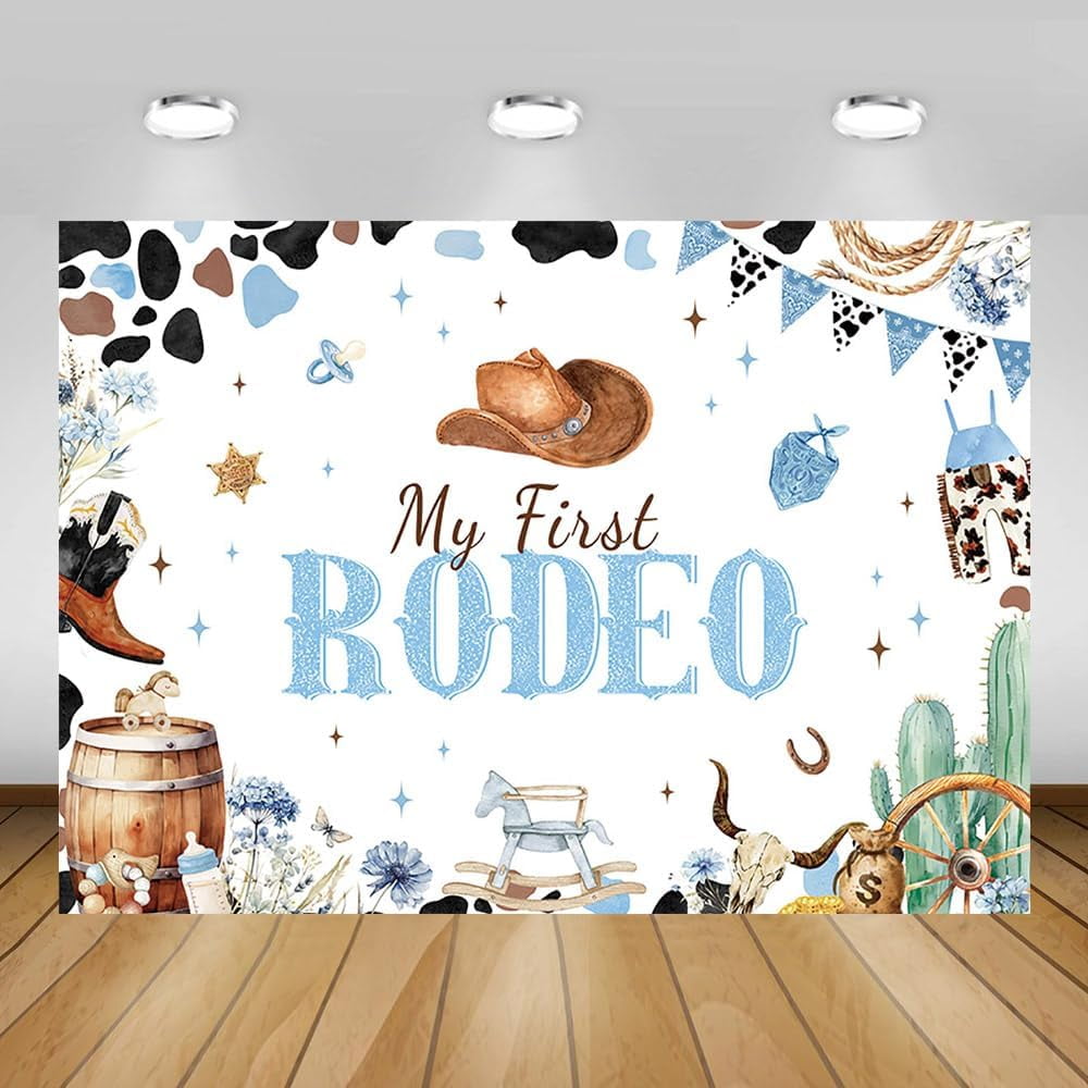 Blue My First Rodeo Birthday Backdrop for Boy Western Cowboy 2st ...