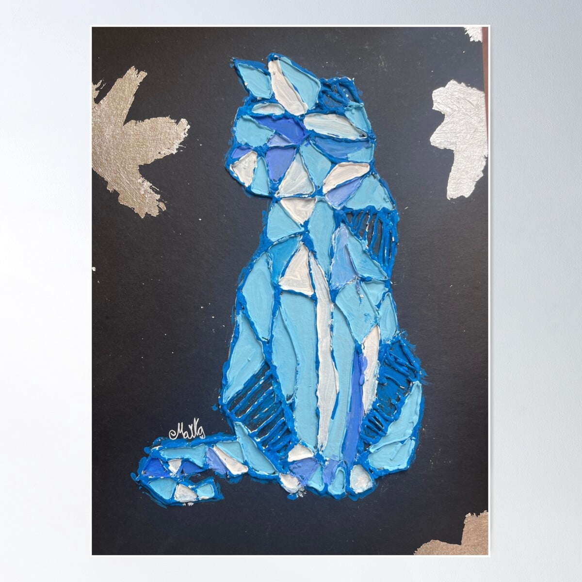 Blue Mystery The Mosaic Cat Poster Wall Art Modern Wall Decor For ...