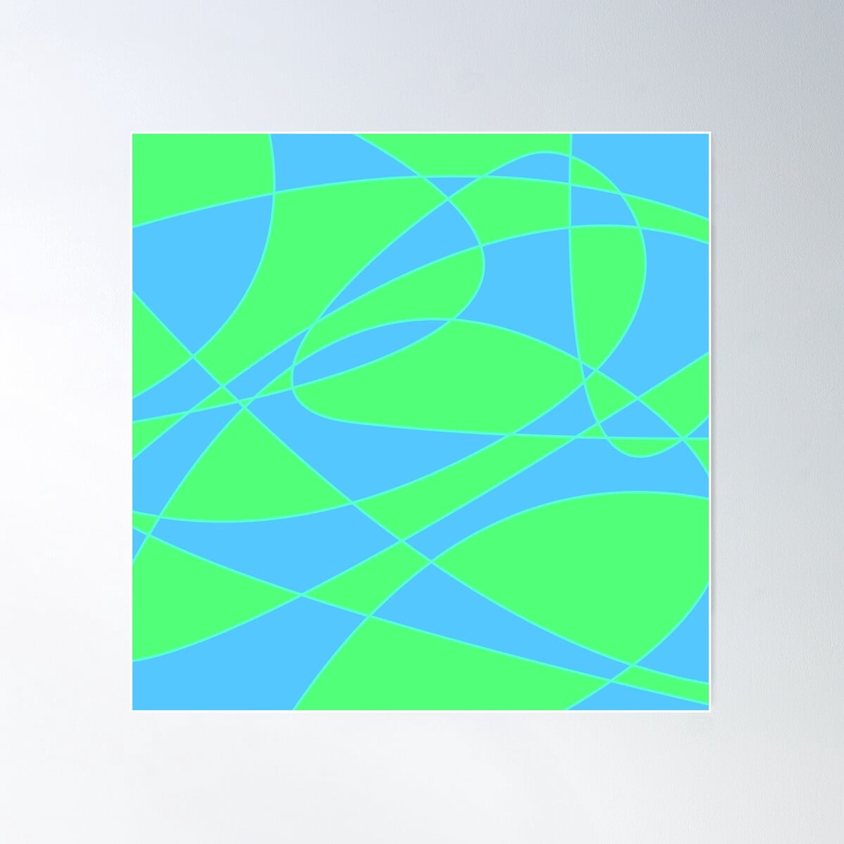 Blue N Green 60S Style Pattern Poster Wall Art, Modern Wall Decor For ...