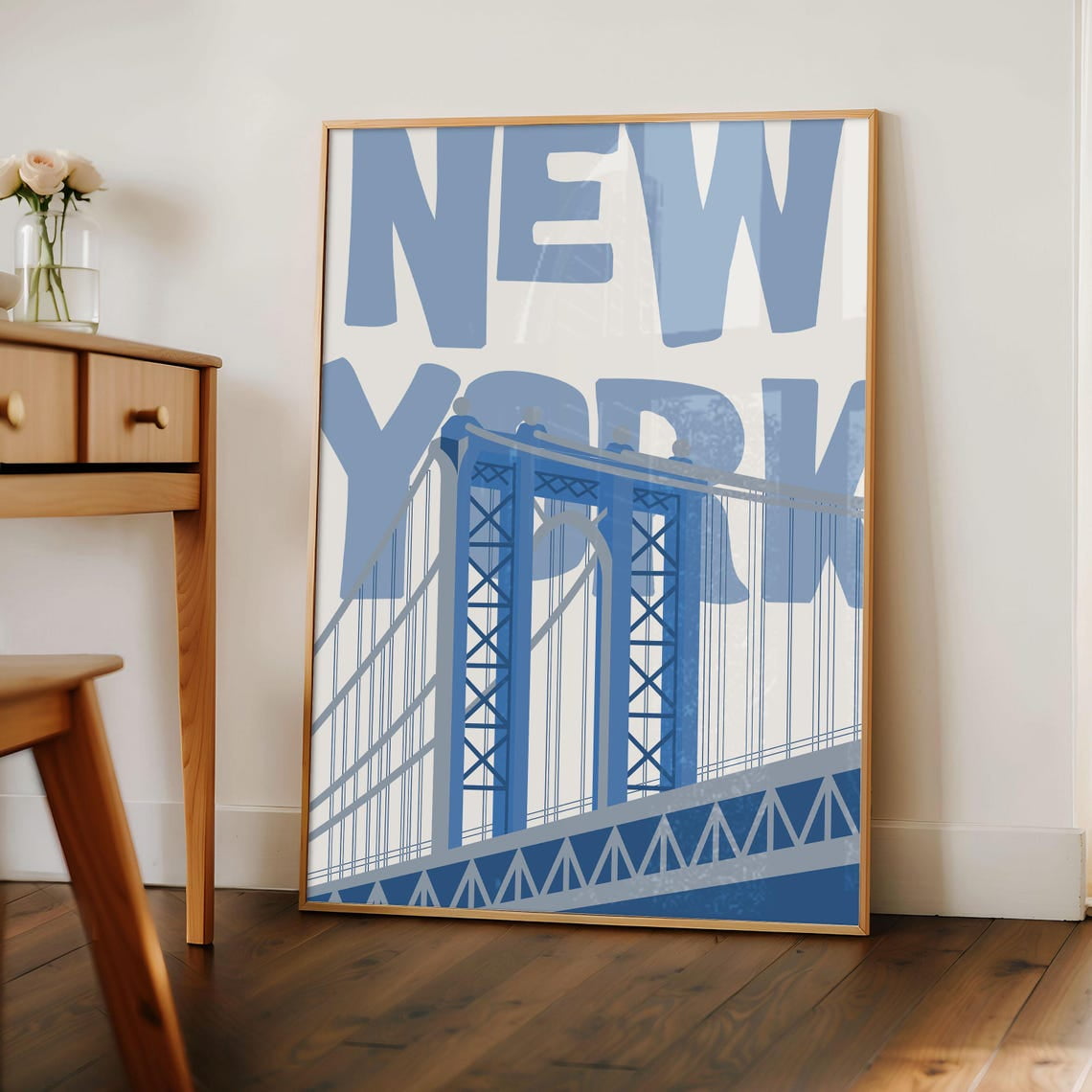 Blue NYC Bridge Art Modern New York Skyline Brooklyn Architecture ...