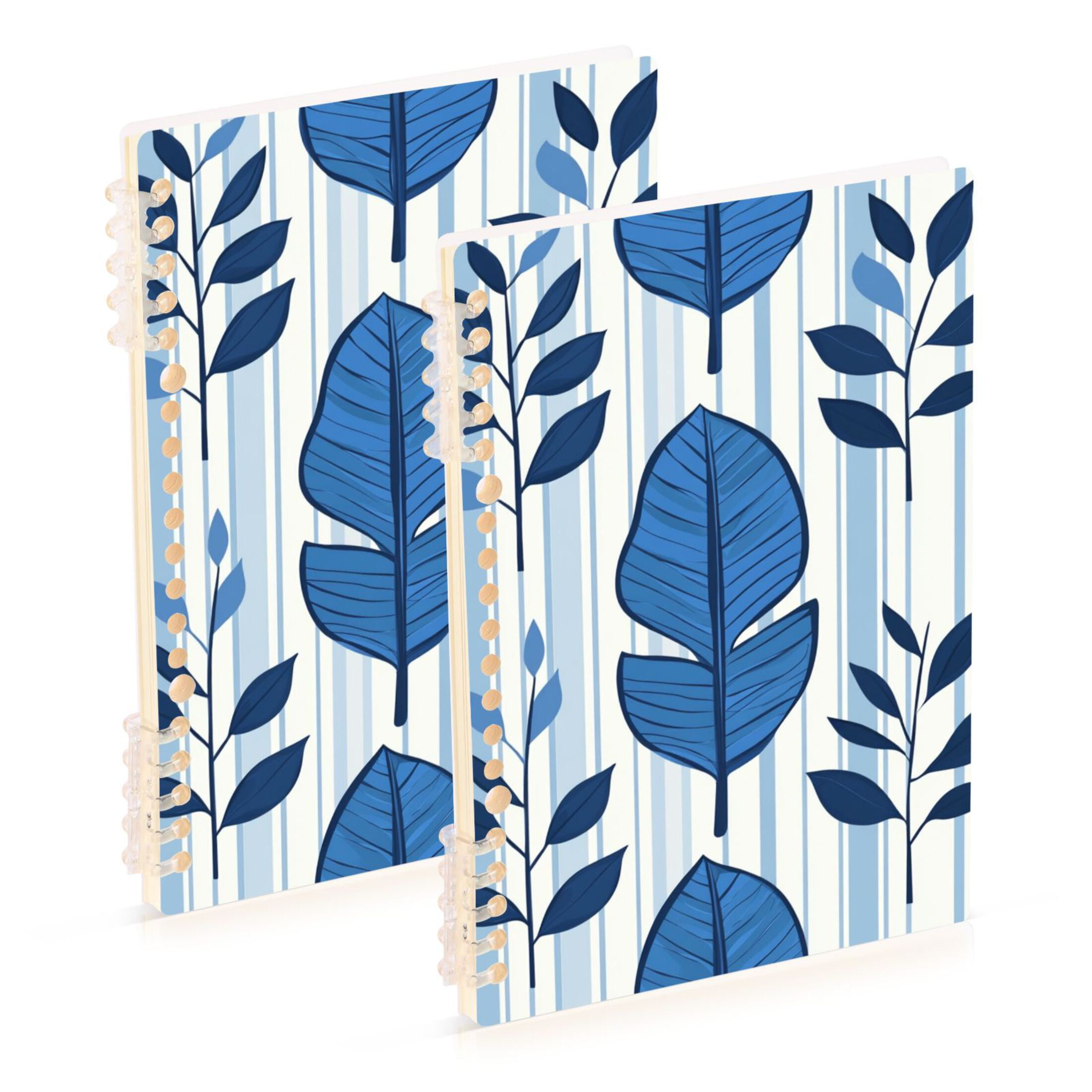 Blue Narrow Stripes Tropical Leaves Notebook Detachable Coil Notebook ...