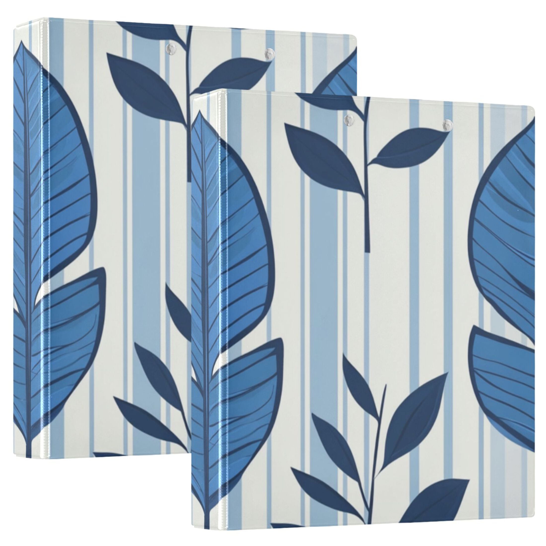 Blue Narrow Stripes Tropical Leaves Round Ring Binder 3 Rings 1.5 ...