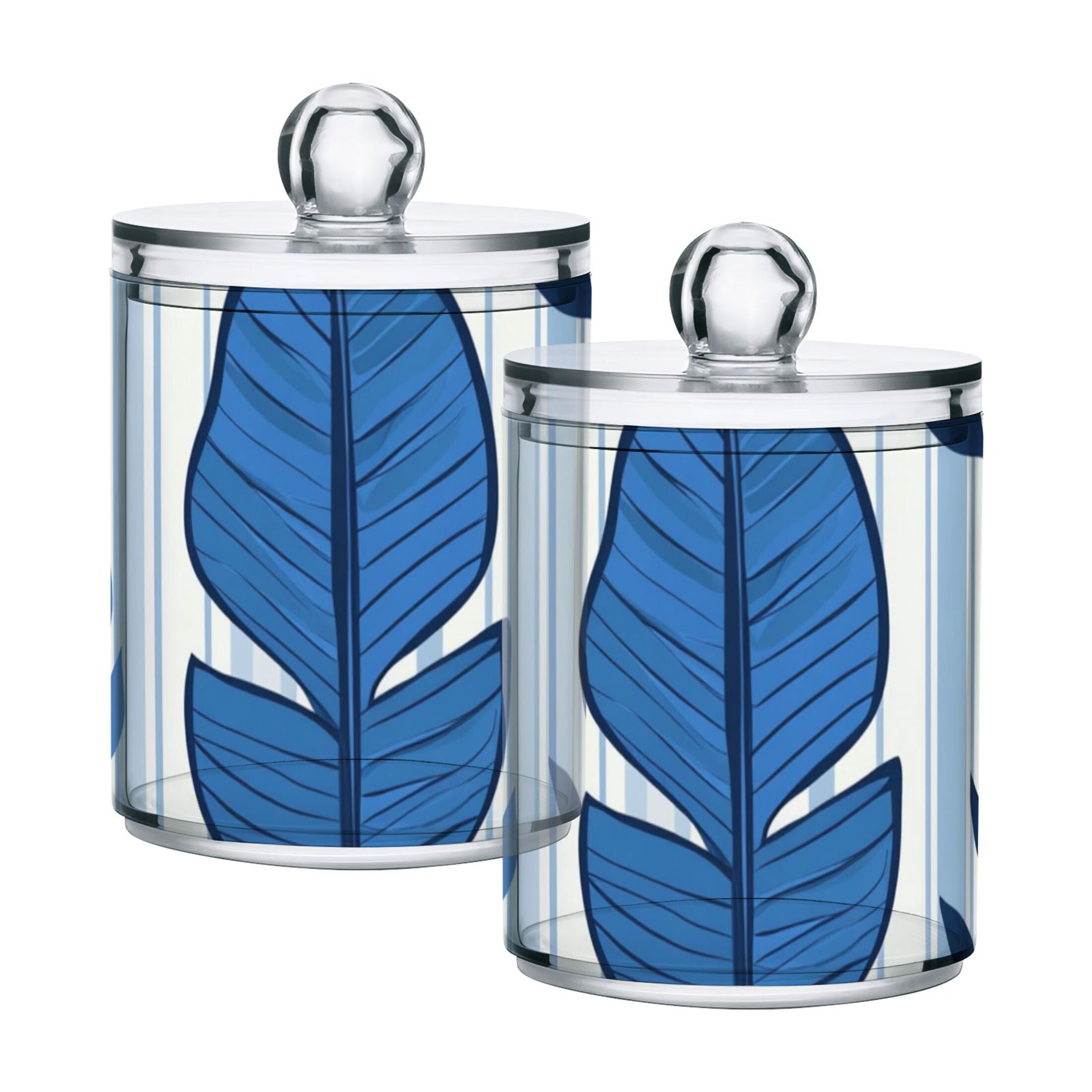 Blue Narrow Stripes Tropical Leaves Translucent Plastic Cans Storage ...