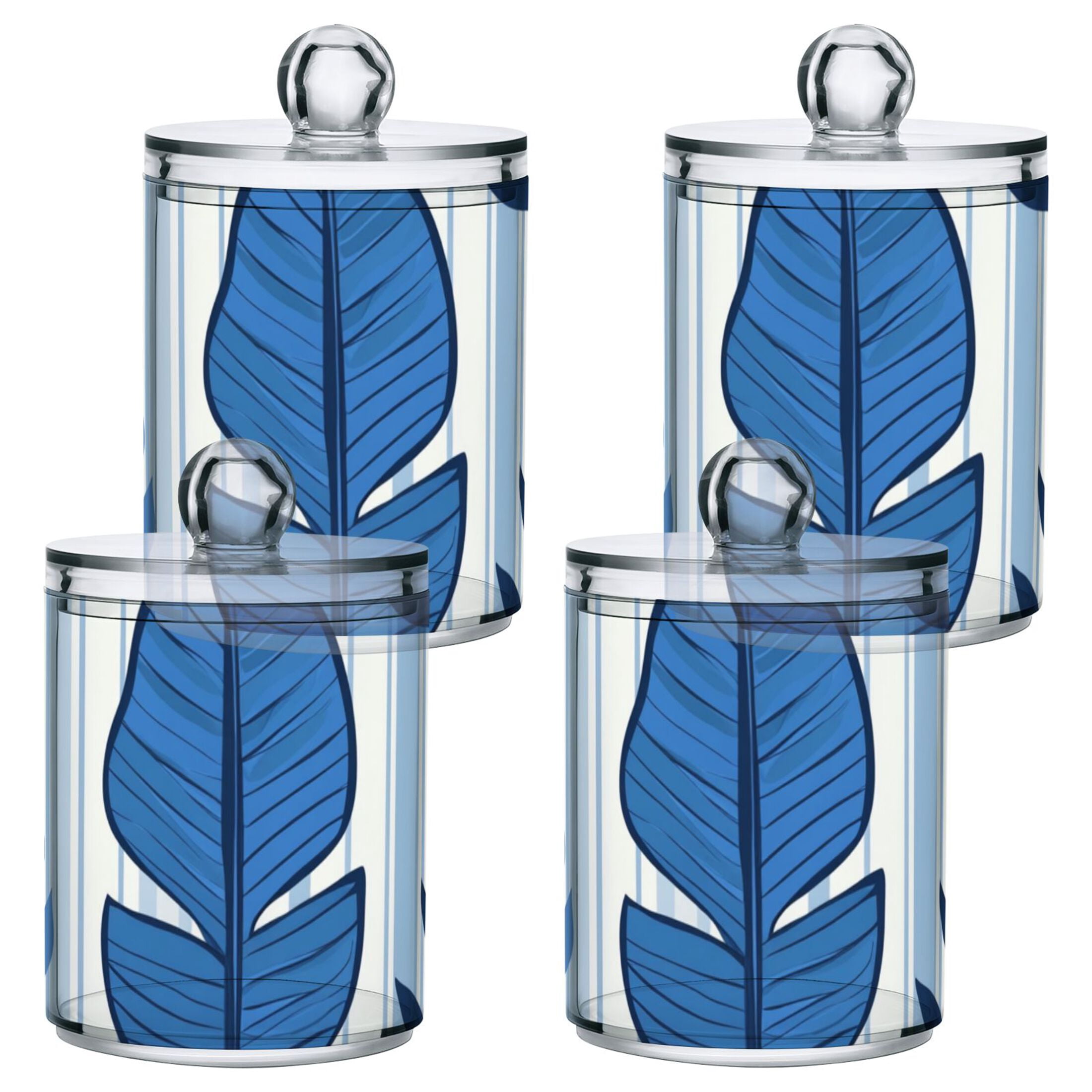 Blue Narrow Stripes Tropical Leaves Translucent Plastic Cans Storage ...