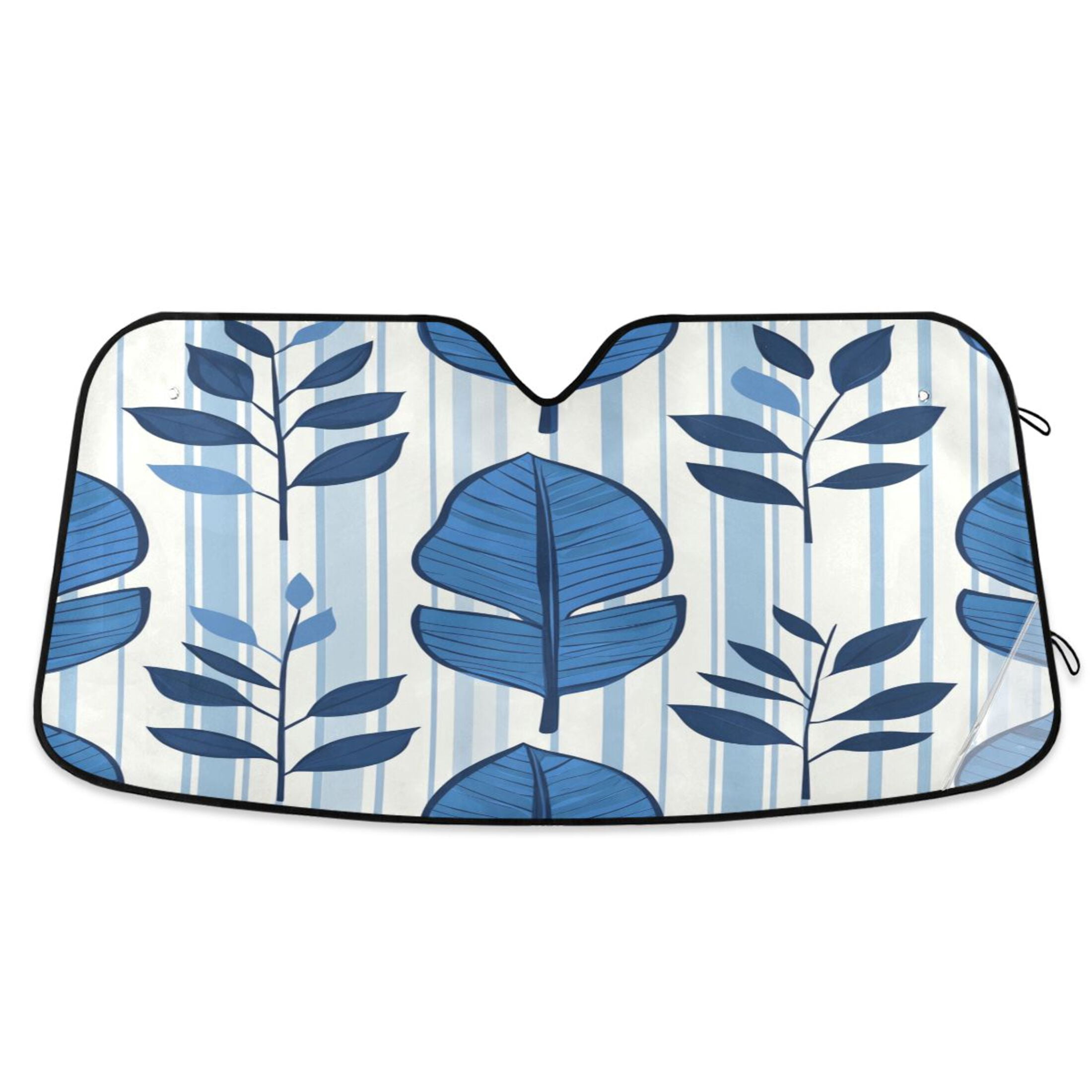 Blue Narrow Stripes Tropical Leaves Windshield Sun Shade Automobile ...