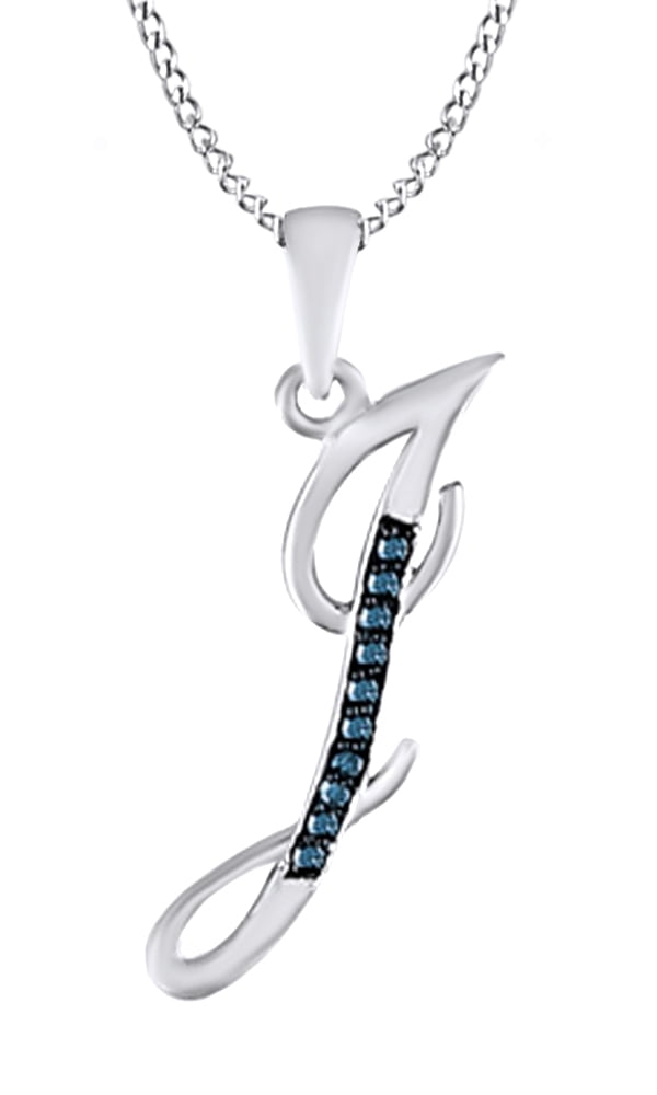 AFFY Blue Natural Diamond Initial "J" Pendant Necklace in 14k White ...