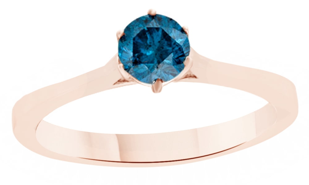 AFFY Blue Natural Diamond Solitaire Engagement Ring in 14K Rose Gold (0 ...