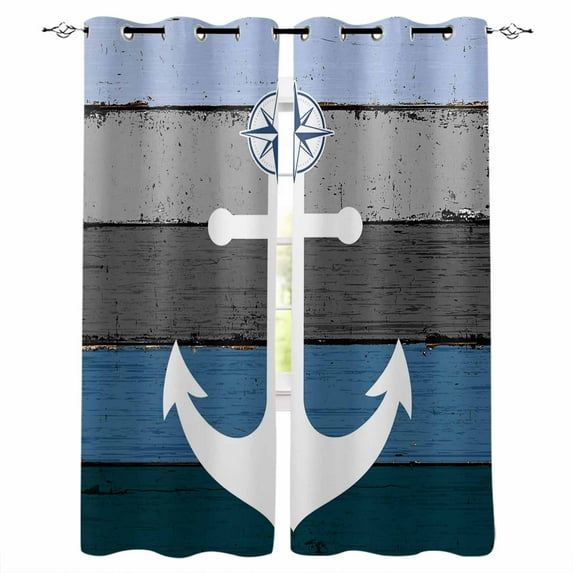 Blue Nautical Anchor Blackout Curtains 84 Inches Long, Rustic ...