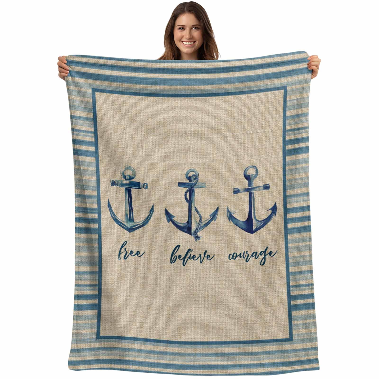 Blue Nautical Anchor Blanket Soft Cozy Warm Throw Blanket for Couch ...