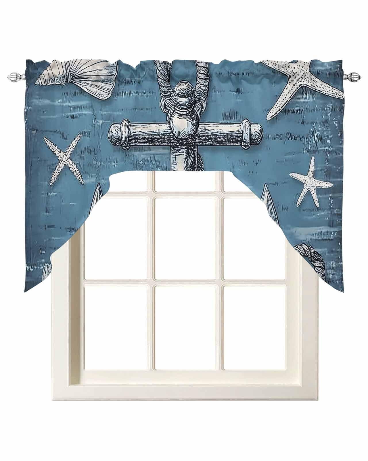 Blue Nautical Anchor Kitchen Swag Valances for Windows, Summer Coastal ...