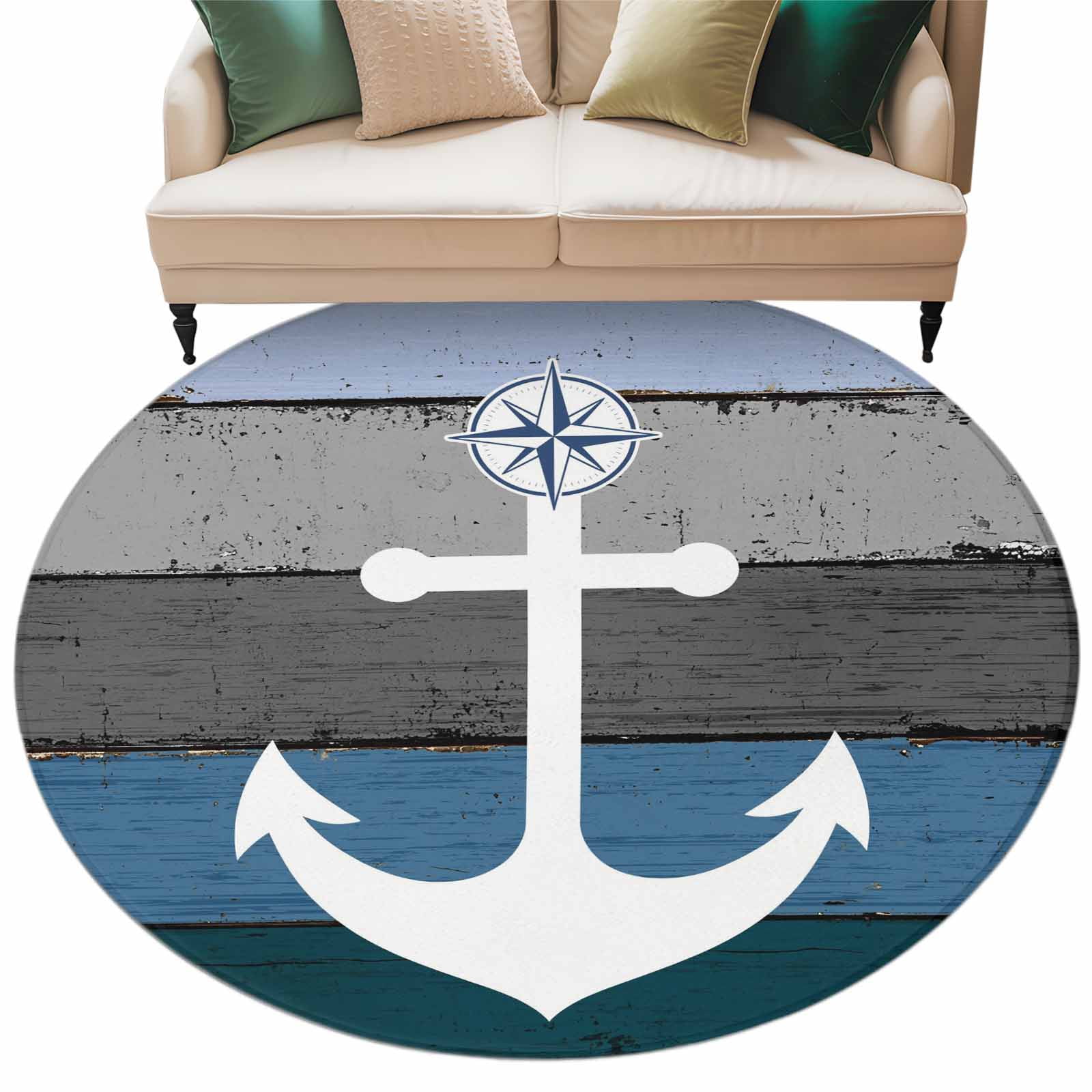 Blue Nautical Anchor Large Area Rugs for Bedroom Living Room, Soft Non ...