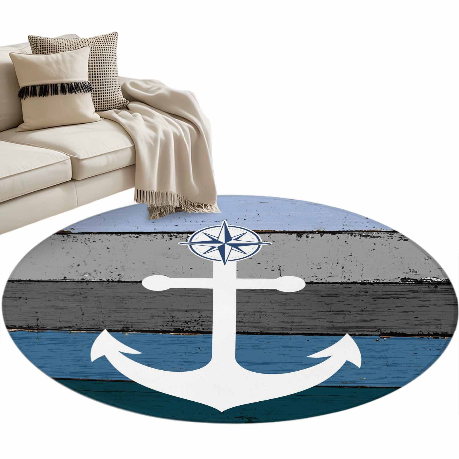 Blue Nautical Anchor Large Area Rugs for Bedroom Living Room, Soft Non ...